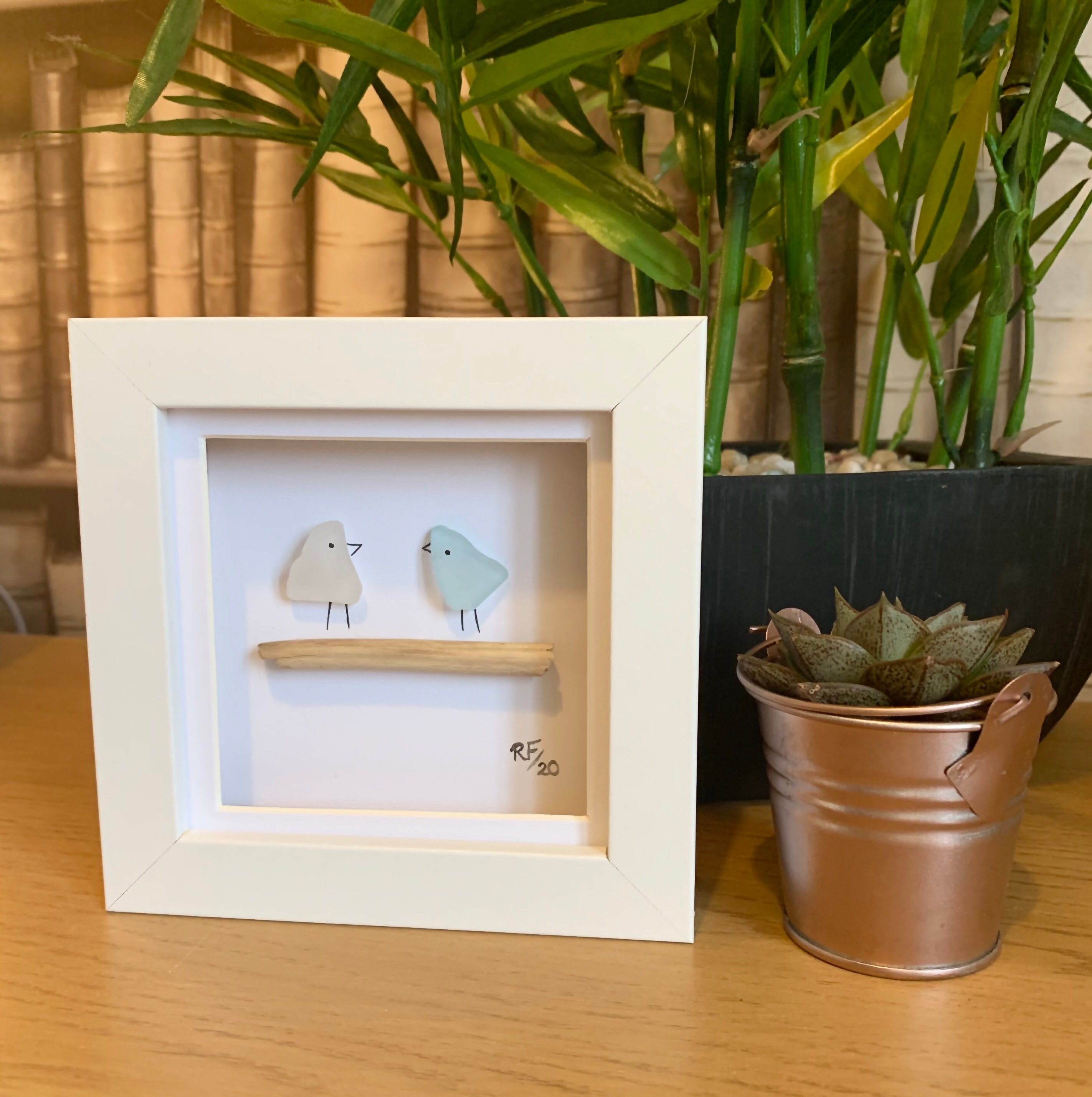 Two Little Birds Sea Glass Art Box Frame Anniversary Gift | Etsy
