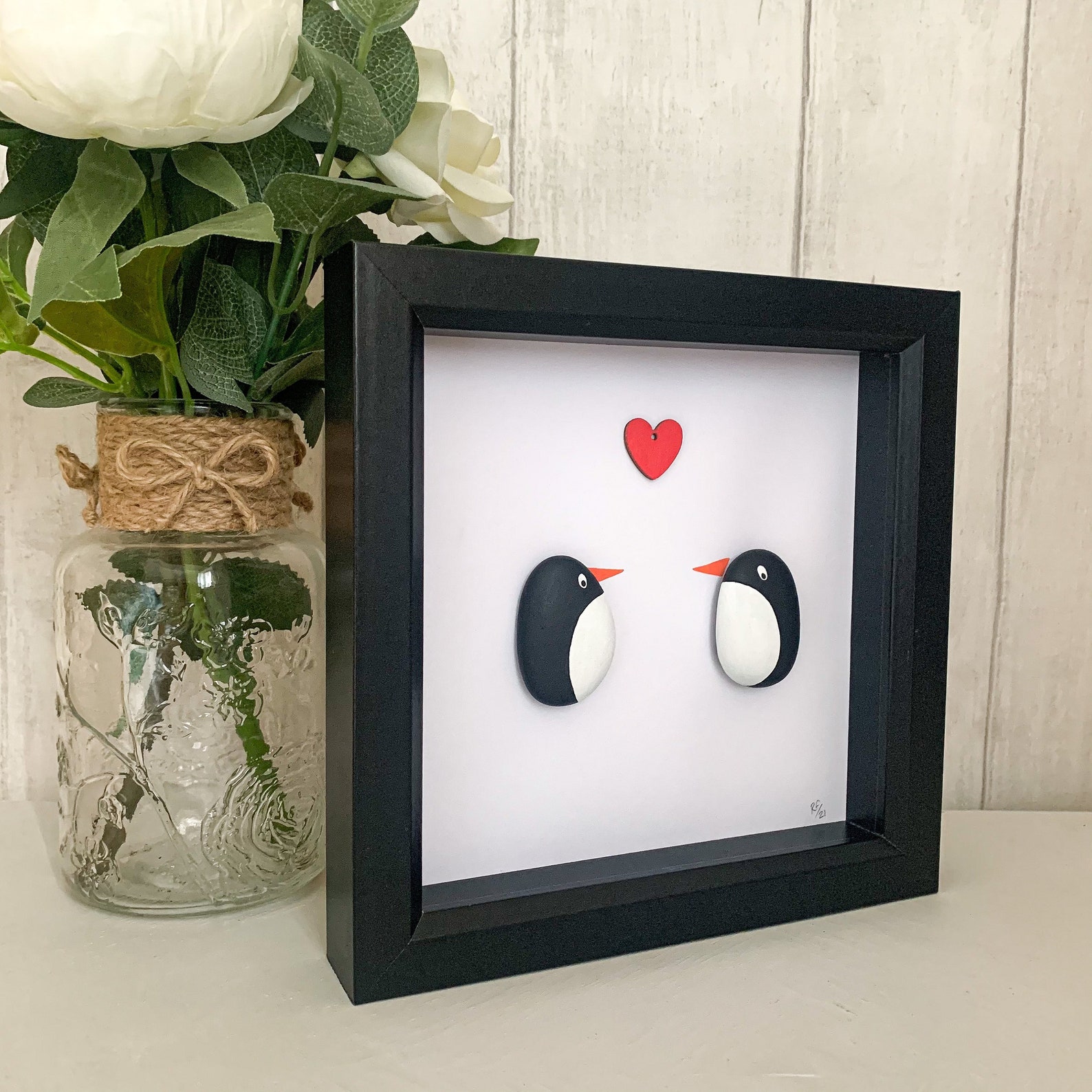 Anniversary Pebble Art Penguin Pebble Art Personalised | Etsy UK