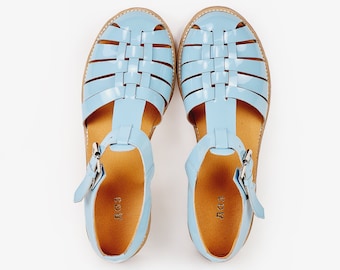 Blue Leather Sandals - Etsy