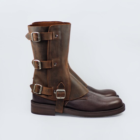 Handmade Brown Leather Men's Biker Boots - Etsy