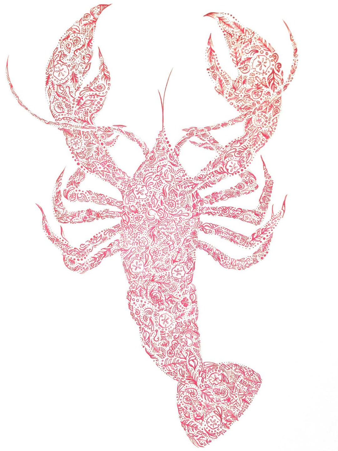 Rock Lobster Original Artwork Print Nautical Detailed Lobster Art by ...