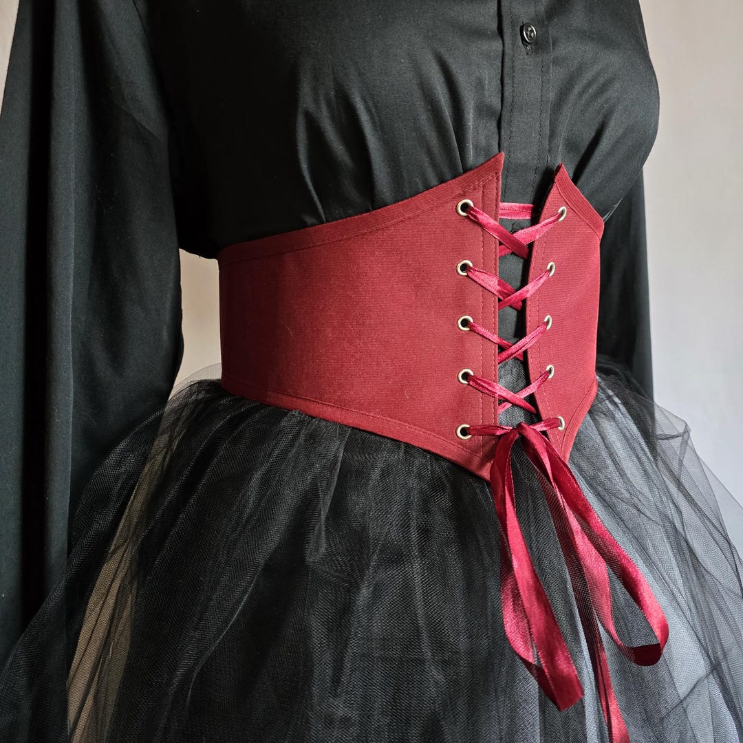Underbust Dark Red Corset Belt, Custom Made Renaissance Corset for ...