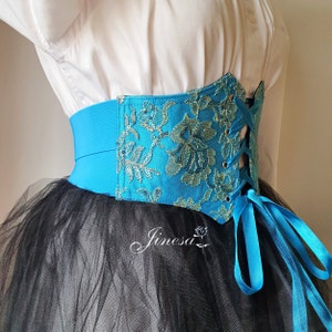 Waist Elastic Corset Belt Turquoise and Gold Lace for - Etsy