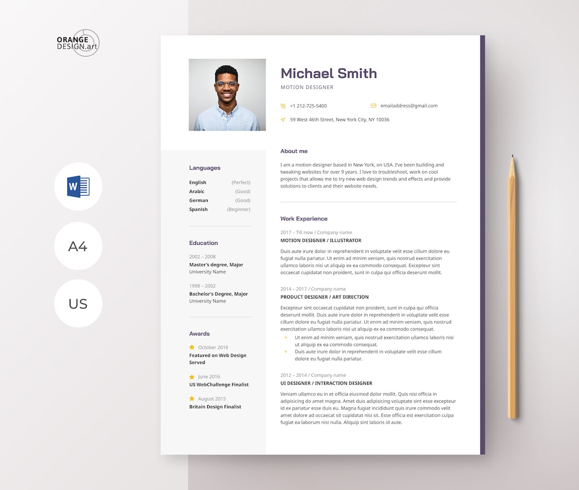 Designer CV Template for Word Software Engineer Resume - Etsy