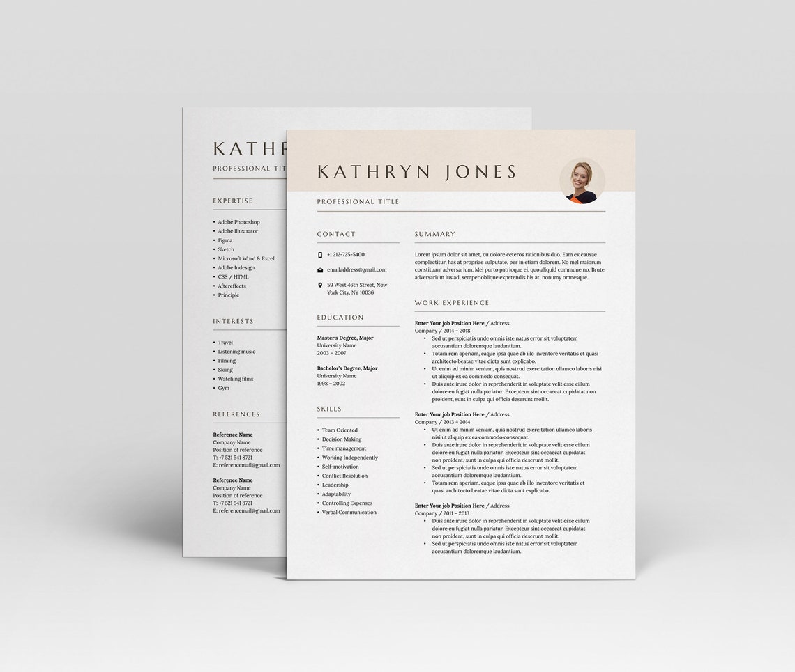 Minimalist CV Template With Photo Professional Resume - Etsy