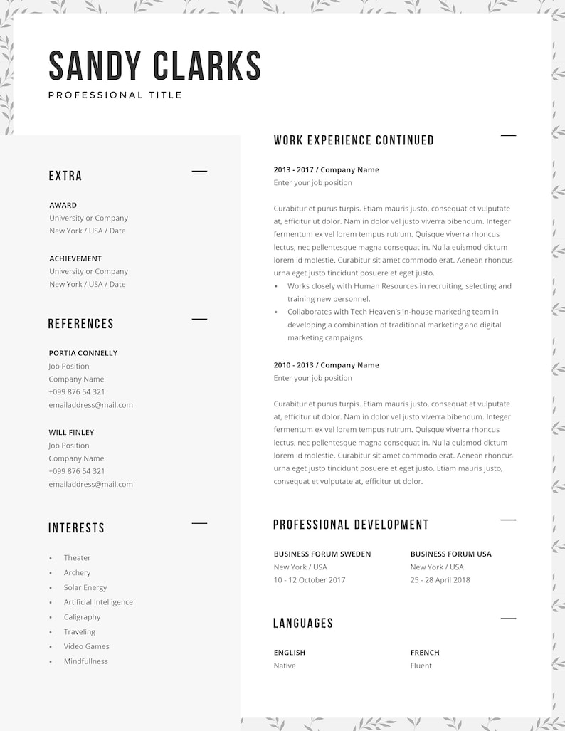 Resume Template for Word Cover Letter Template References - Etsy