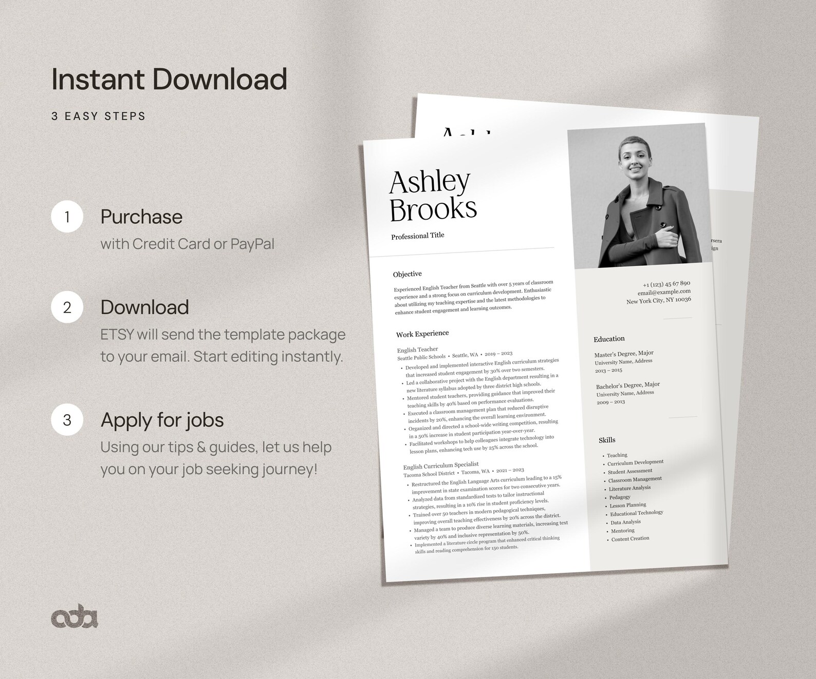 Modern Teacher Resume Template: CV for Educators (word, Pages, Canva ...
