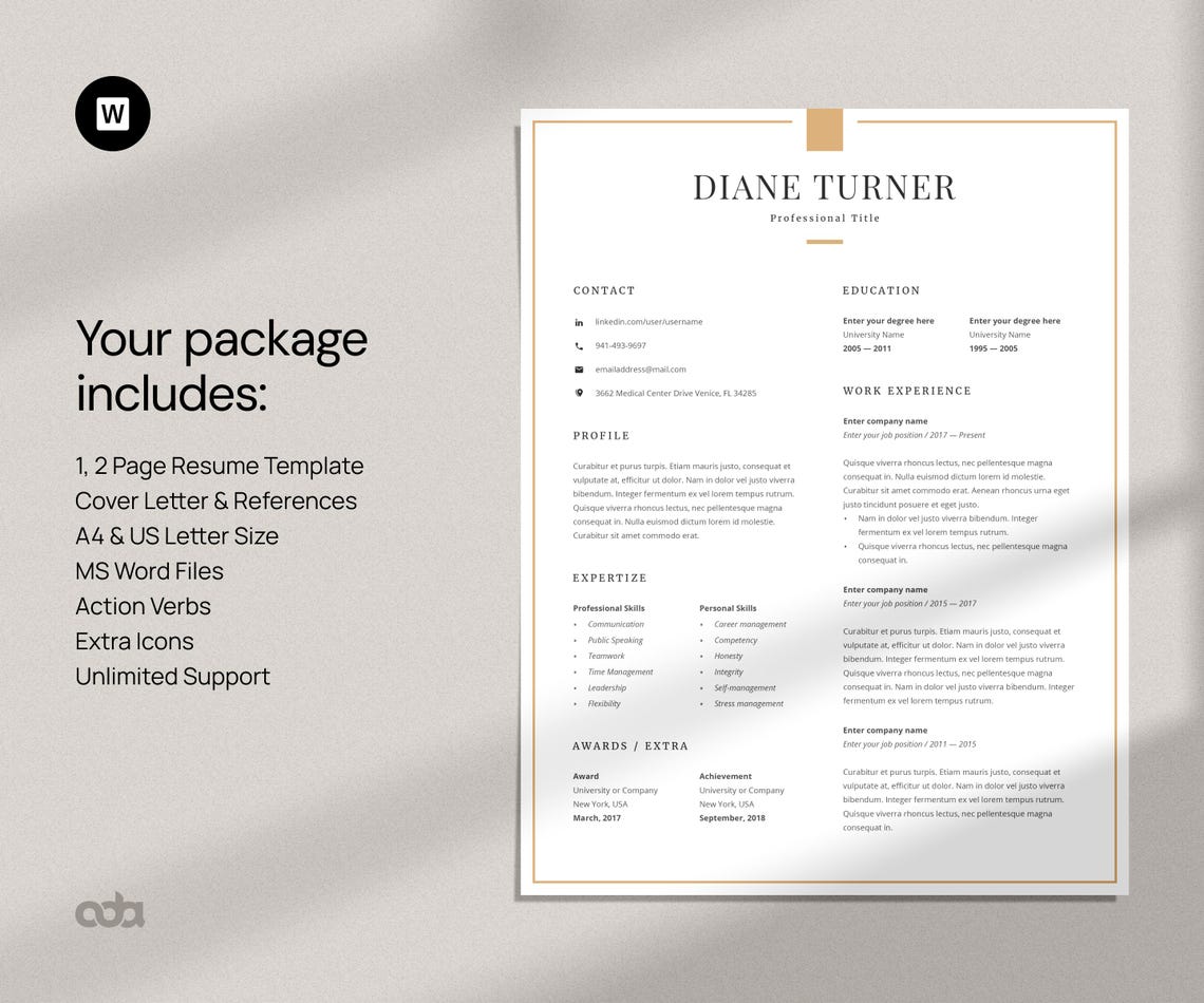 Minimalist Resume Template for Word, Professional Resume Template ...