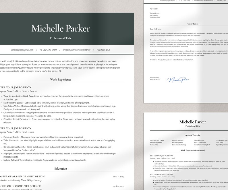 Modern ATS Resume Template: Single Column CV (word, Pages, Canva) - Etsy