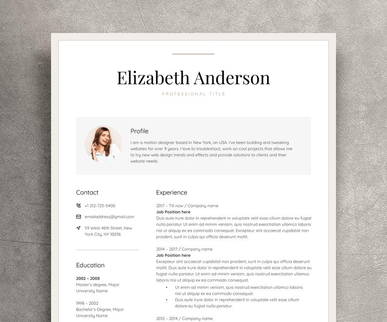 Teacher Resume Template Word, Professional CV Template With Photo ...