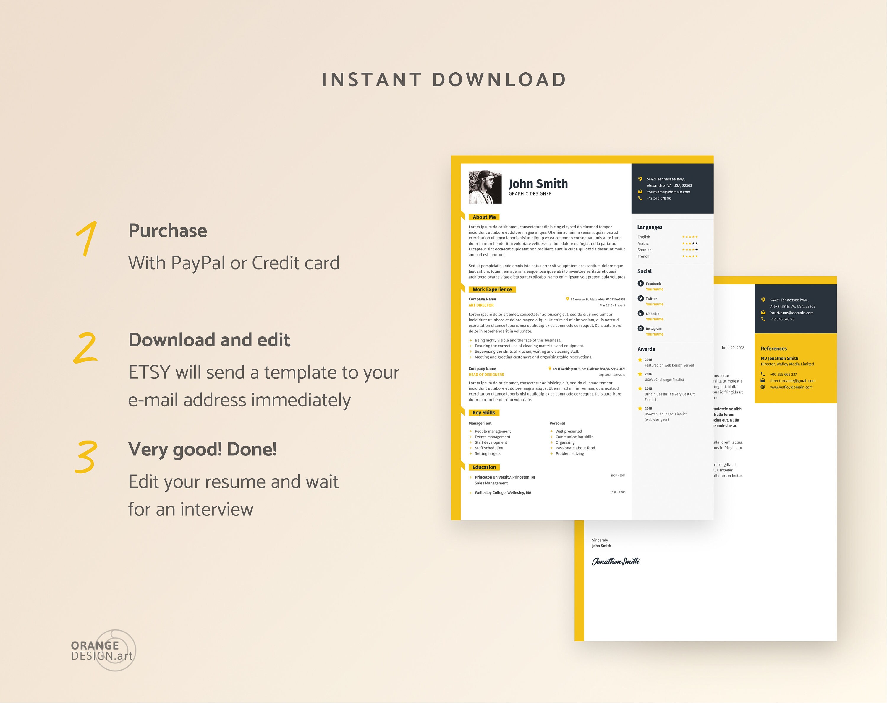 Word Resume Template With Photo / Graphic Designer CV - Etsy