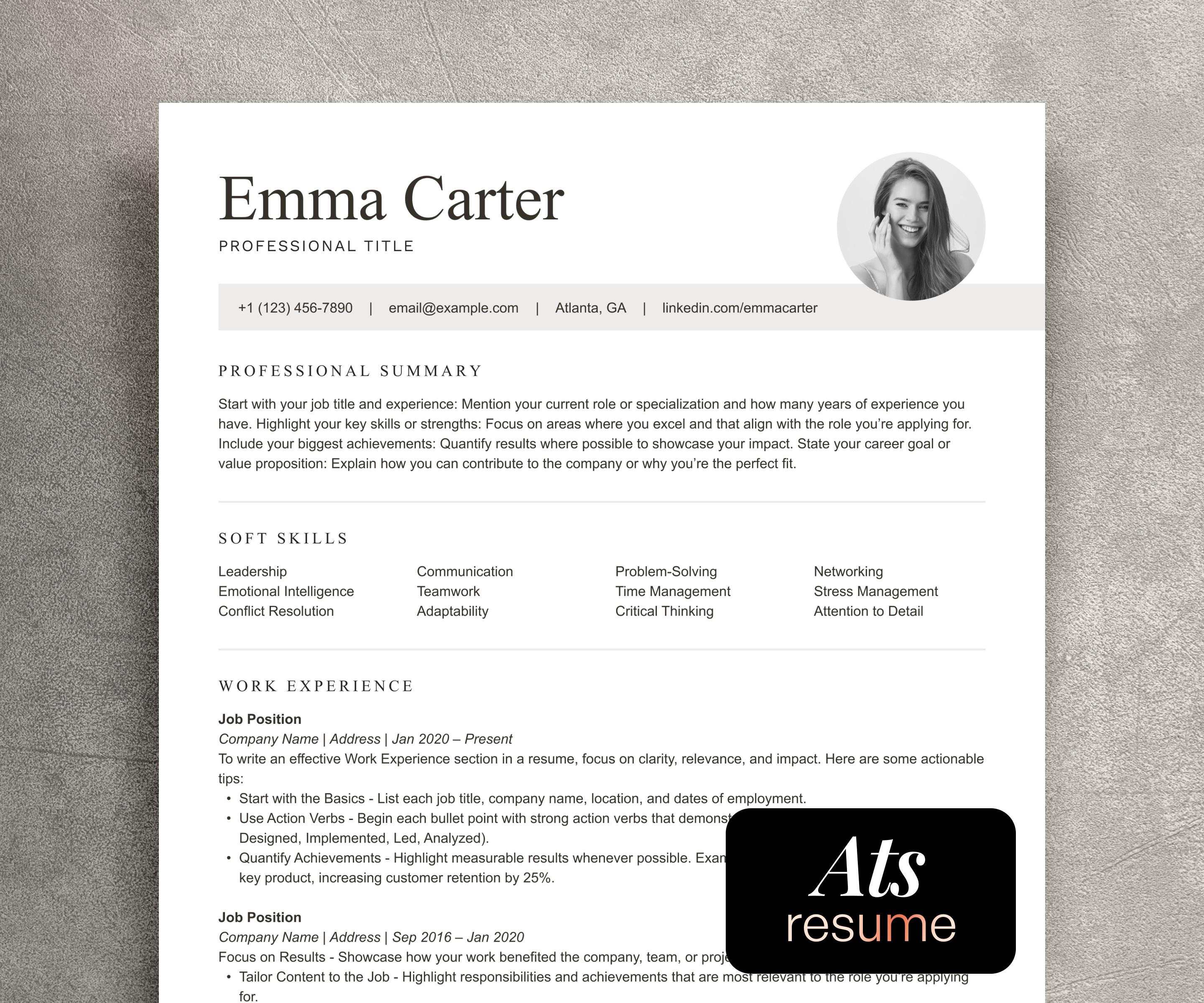 Modelo de currículo ATS: design de currículo profissional para Word ...