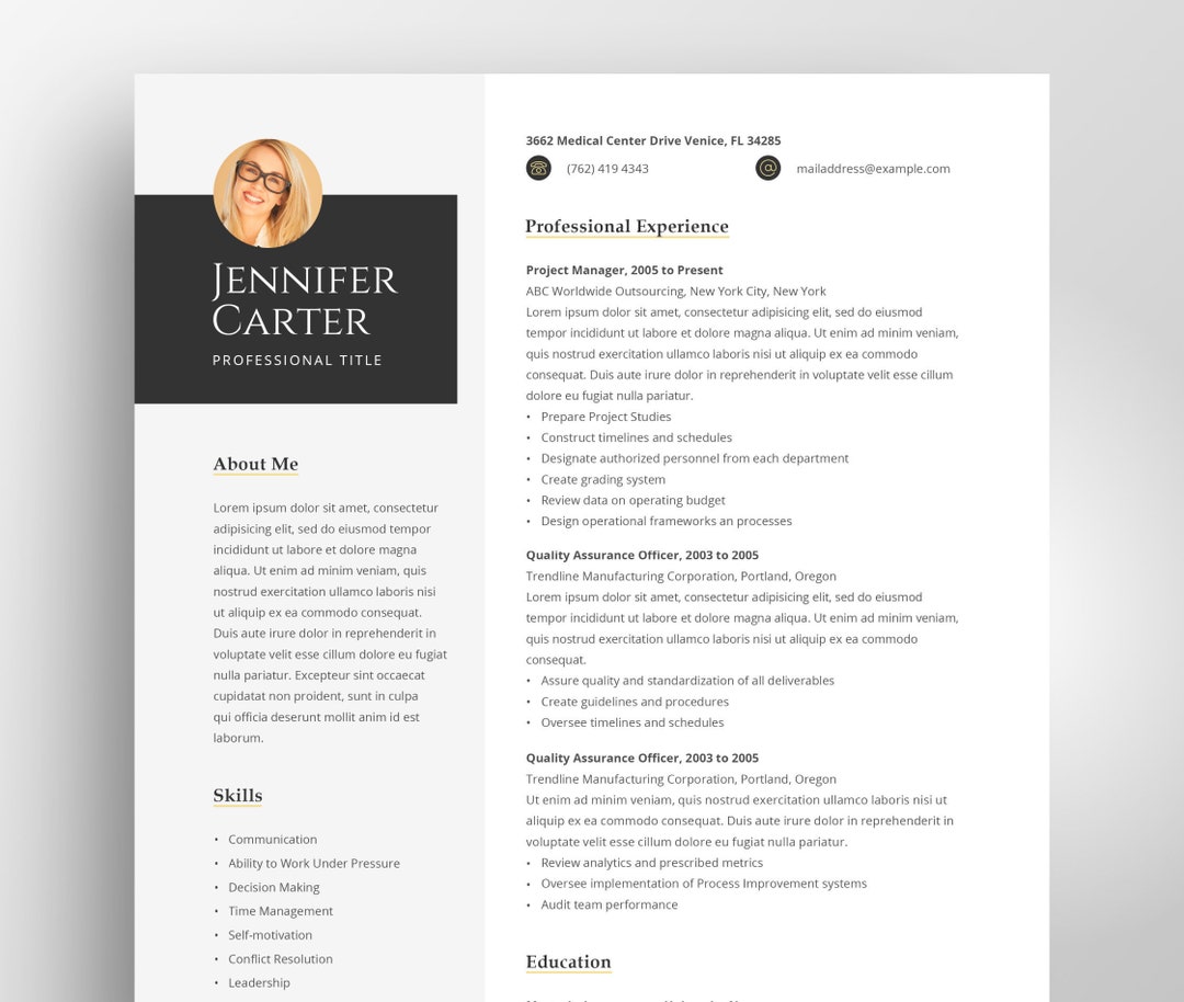 Modern Resume Template for Word, CV Design (digital Download) - Etsy