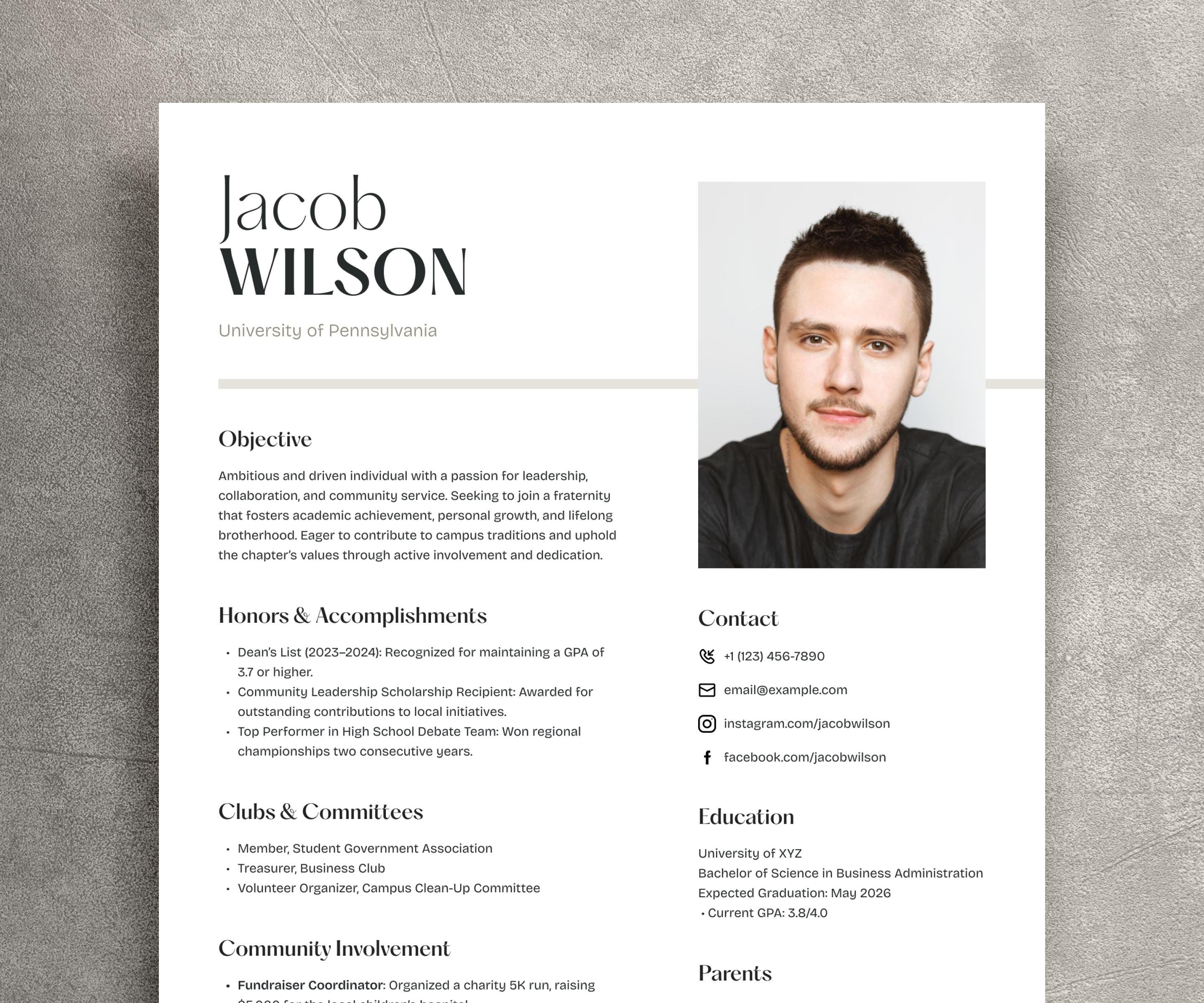 Fraternity Resume Template Canva and Pages, Fraternity Recruitment ...