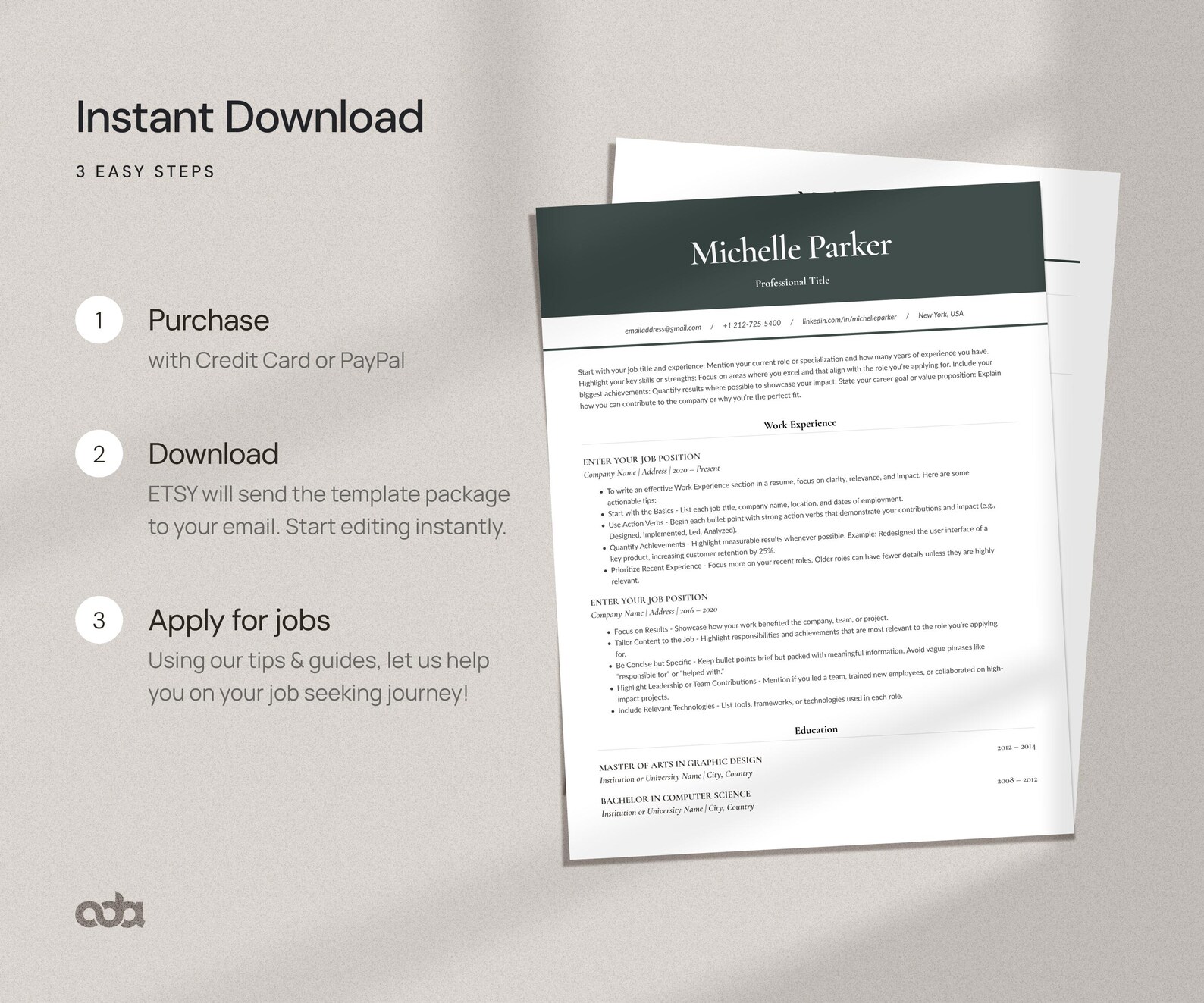 Modern ATS Resume Template: Single Column CV (word, Pages, Canva) - Etsy