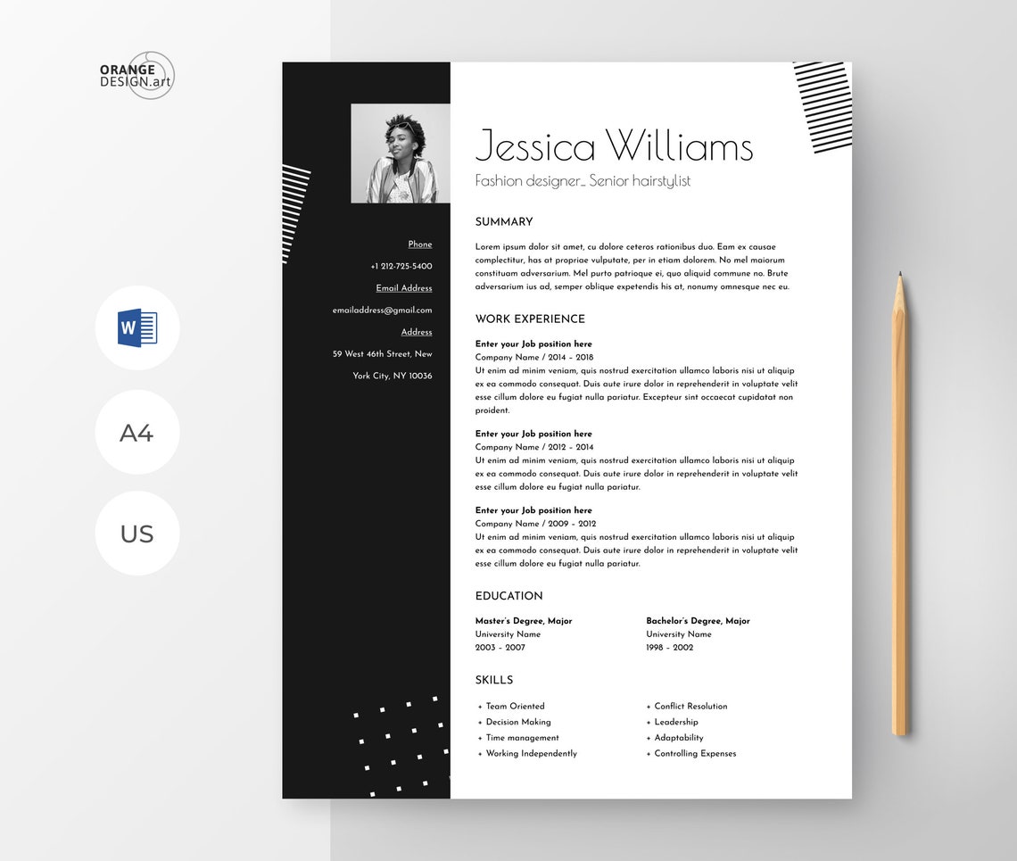 Fashion resume template with photo Makeup resume Hairstylist | Etsy