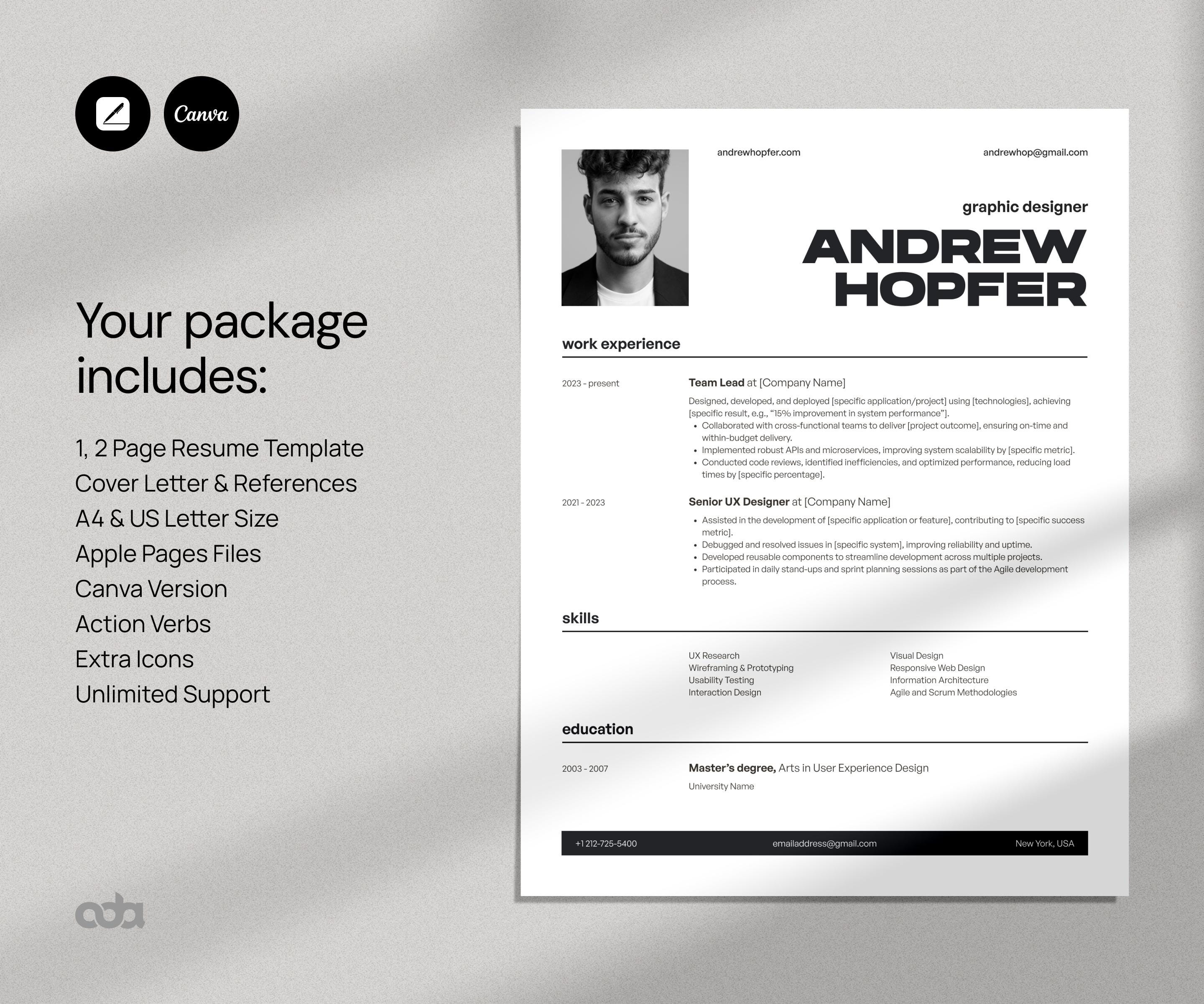 Modern Resume Template: Swiss Design for Mac Pages & Canva - Etsy UK
