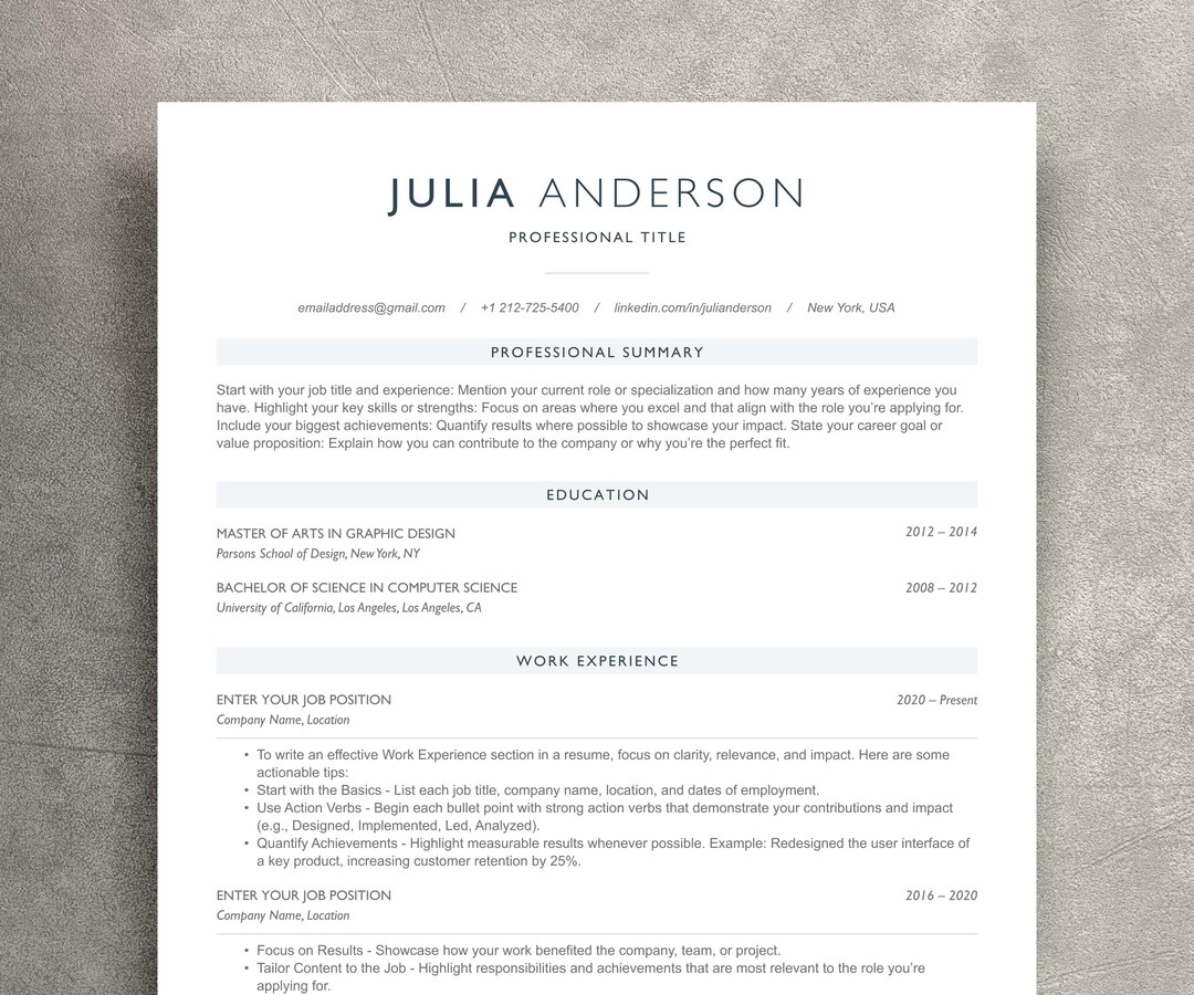 Modelo de currículo ATS básico simples para Word, Pages e Canva, modelo ...