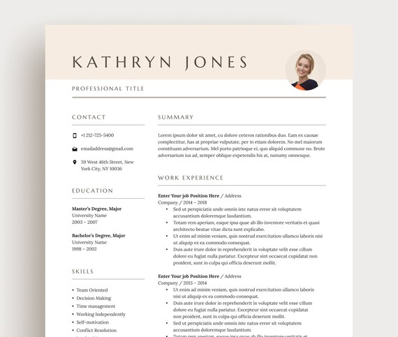 Minimalist CV Template With Photo Professional Resume | Etsy