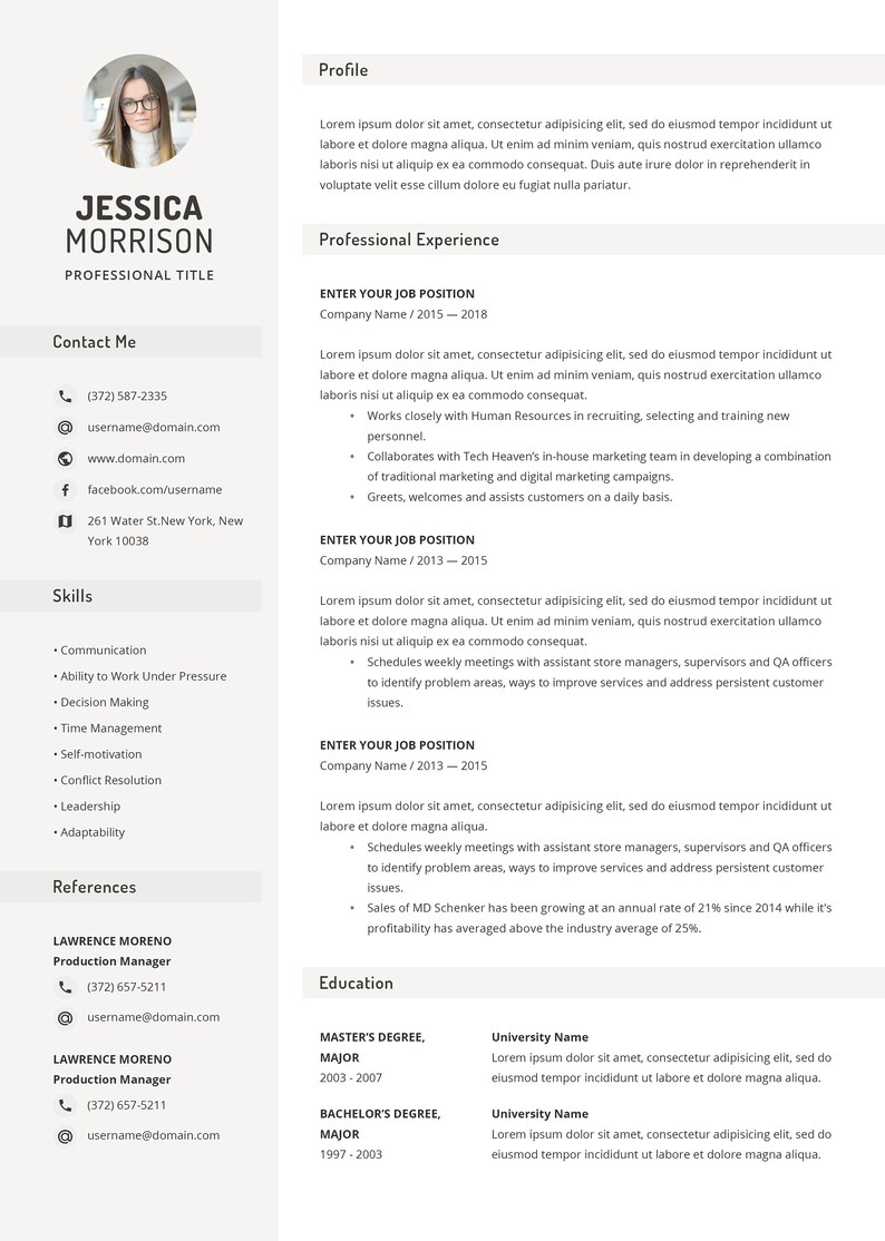 Simple Resume Template Clean Resume Design Two Page Resume - Etsy