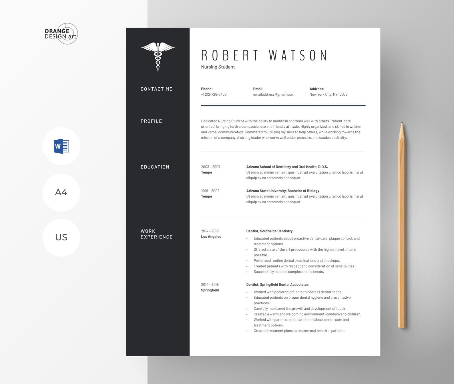 Medical CV Templates for Word Modern Resume Template Dentist - Etsy