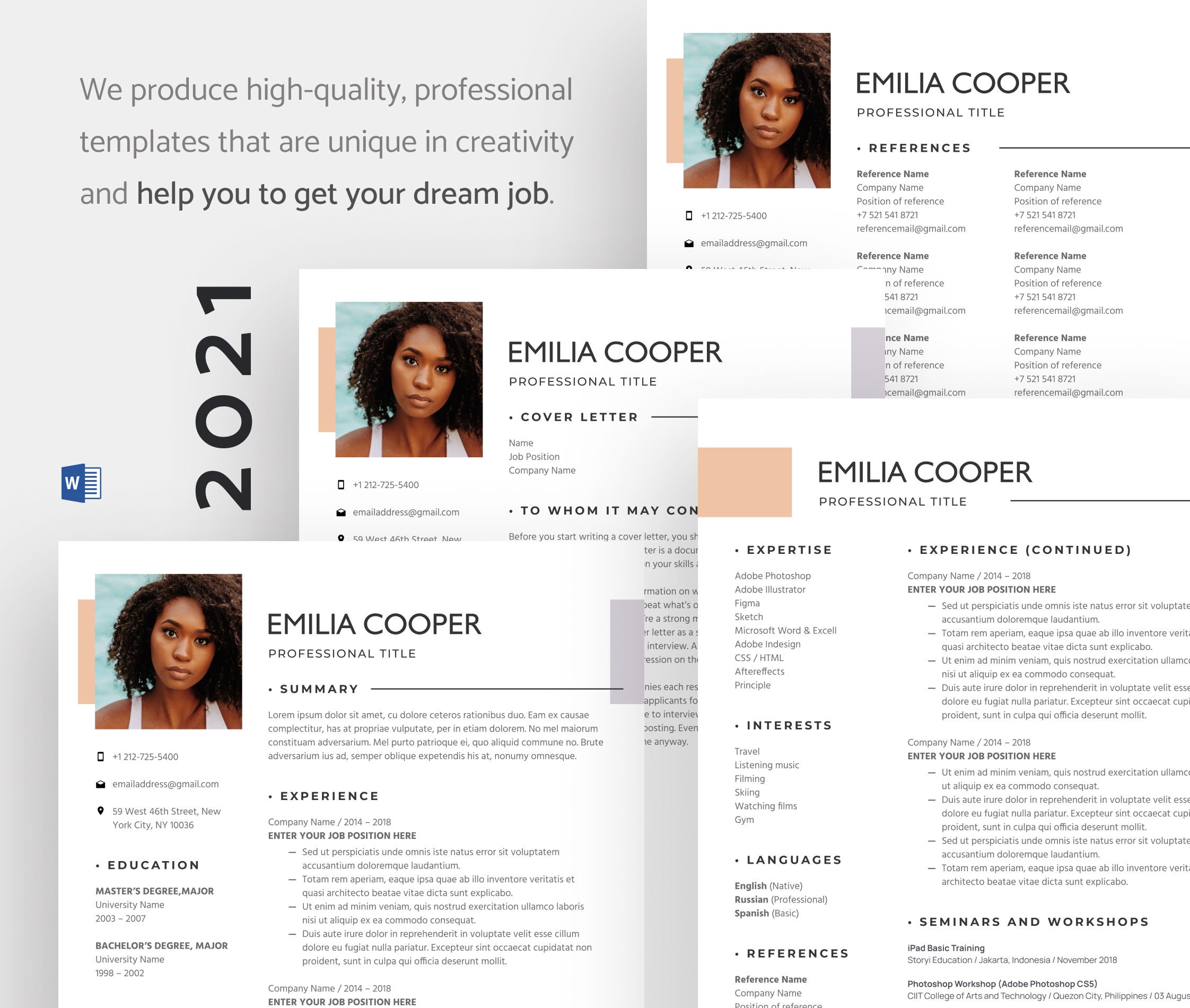 Resume Template Word 2021, Professional CV template with photo ...