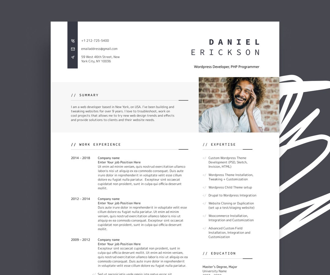 Developer Resume Template With Photo, IT Resume Word Template, Software ...