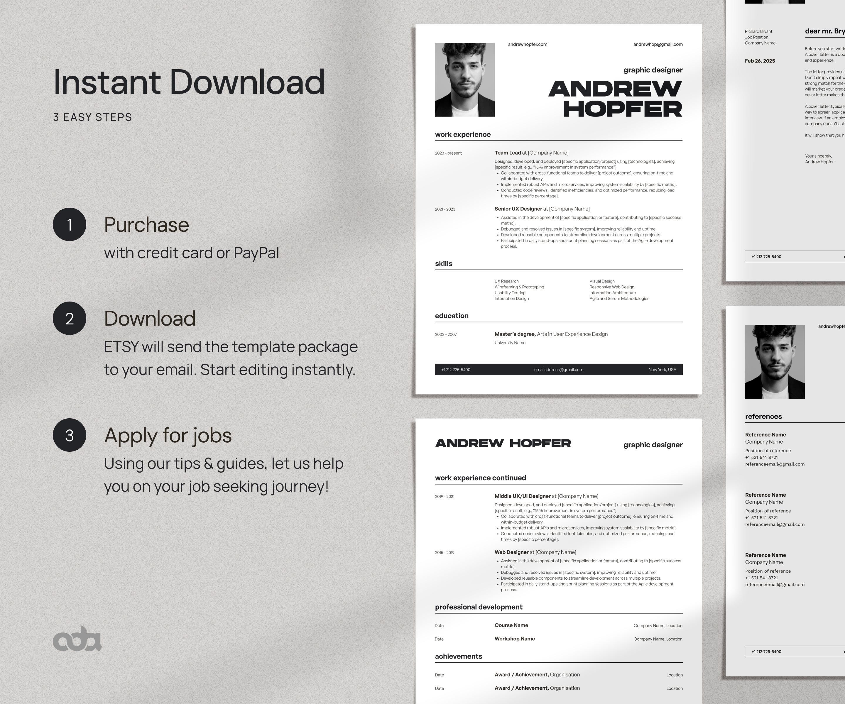 Modern Resume Template: Swiss Design for Mac Pages & Canva - Etsy UK