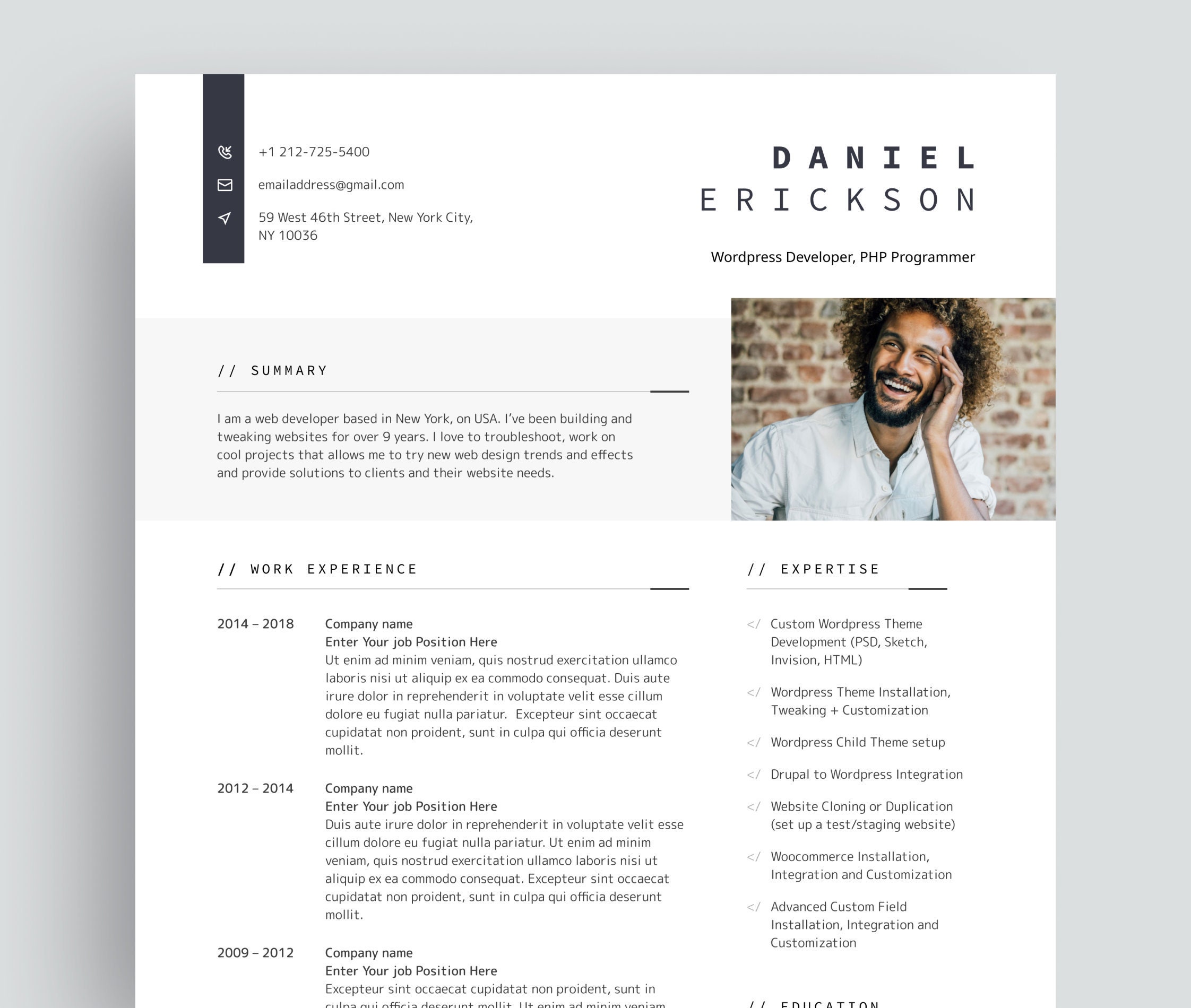 Developer Resume Template With Photo IT Resume Word Template - Etsy