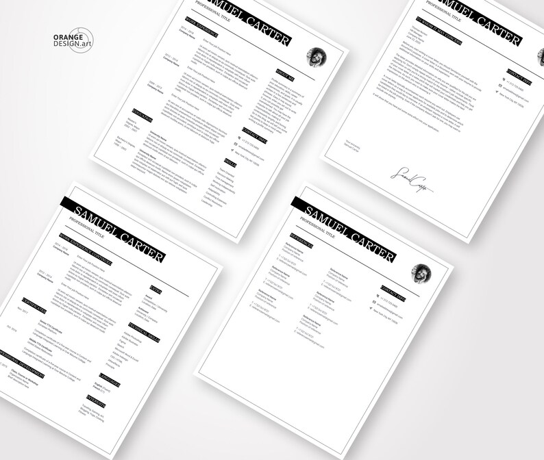 Modern Resume Template for Word, Black & White CV Template, Creative ...