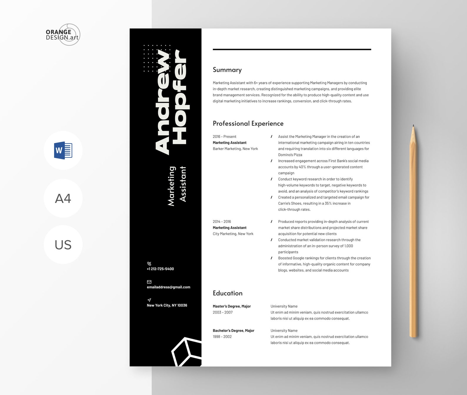 Modern Resume Word Creative CV Design 2020 Assistant Resume - Etsy