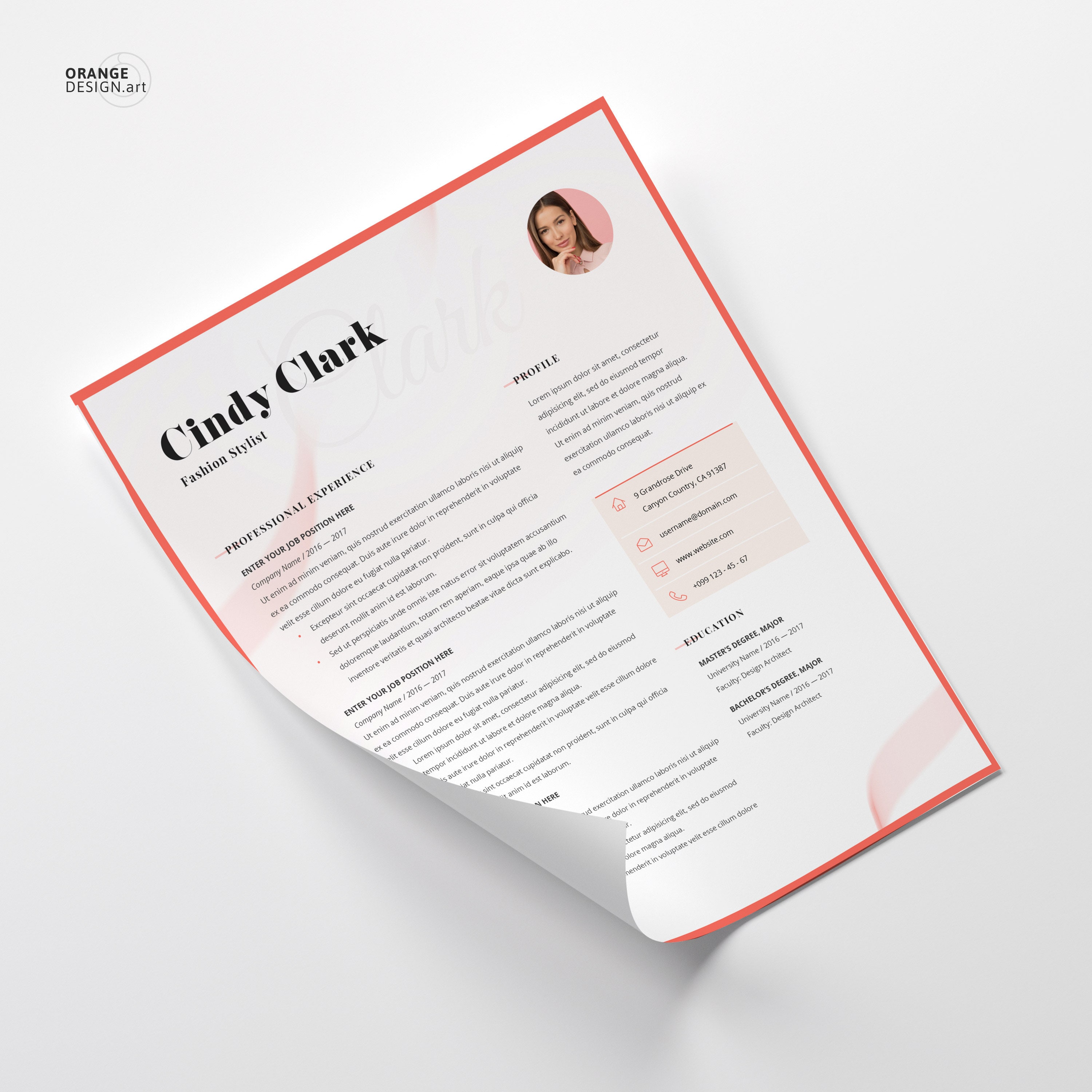 Fashion Resume Template With Photo, Stylist Word Resume, Creative CV ...