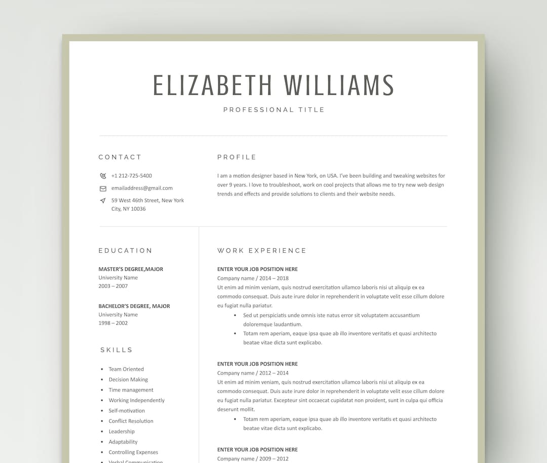 Clean & Modern Resume Template for Word, Professional Resume Template ...