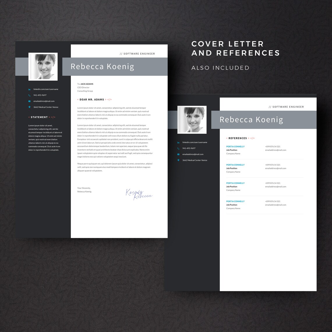 Software Engineer Resume Template With Photo and Cover Letter, Fully ...