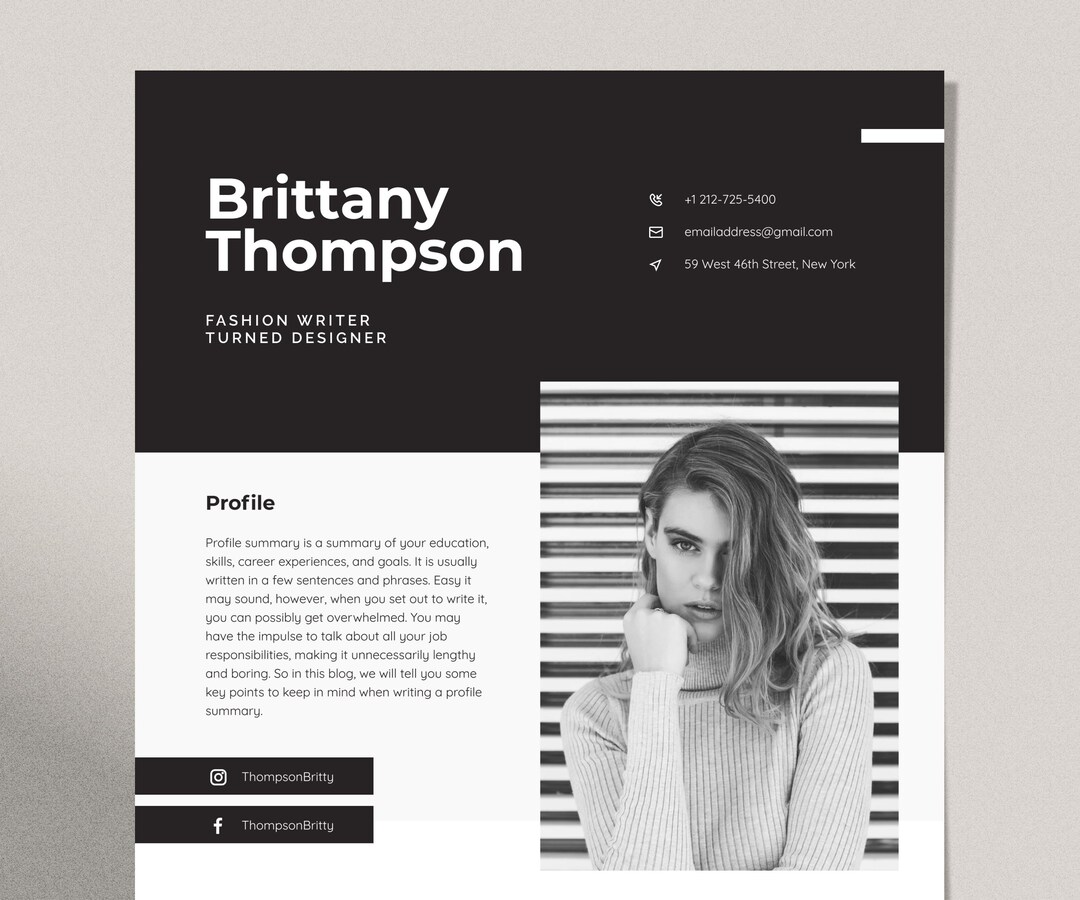 Fashion Resume Template for Word, Modern Resume Template With Photo ...