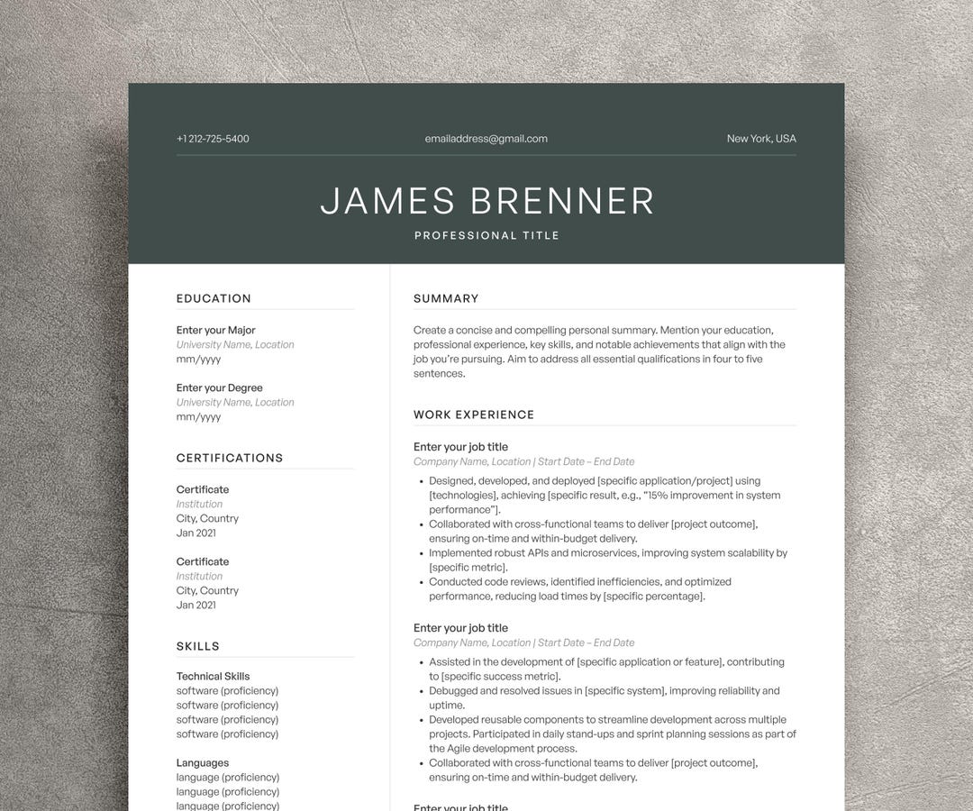 Modern Executive Resume Template for Word, Apple Pages Resume, CV ...