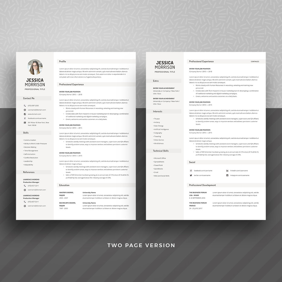 Simple Resume Template Clean Resume Design Two Page Resume With Photo ...