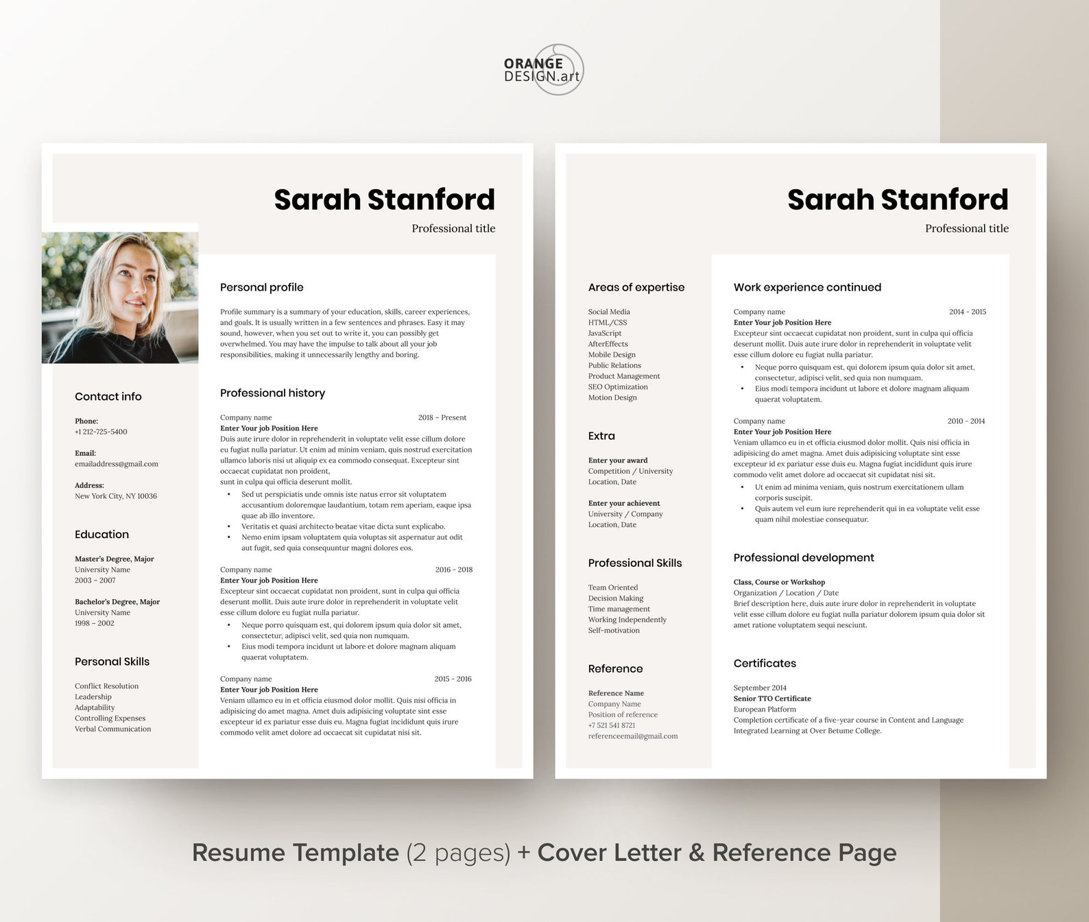 Elegant Resume Template for Word Professional CV With Photo - Etsy
