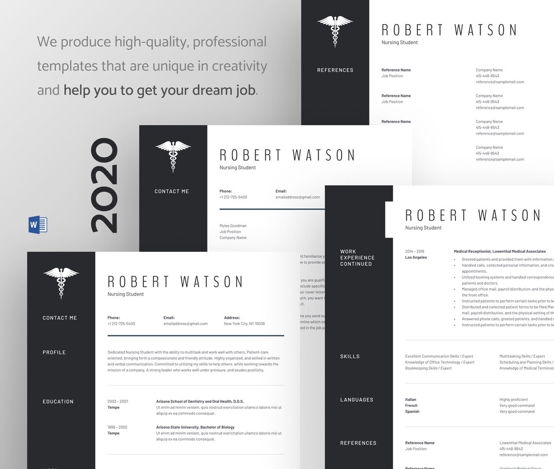 Medical CV Templates for Word Modern Resume Template Dentist - Etsy