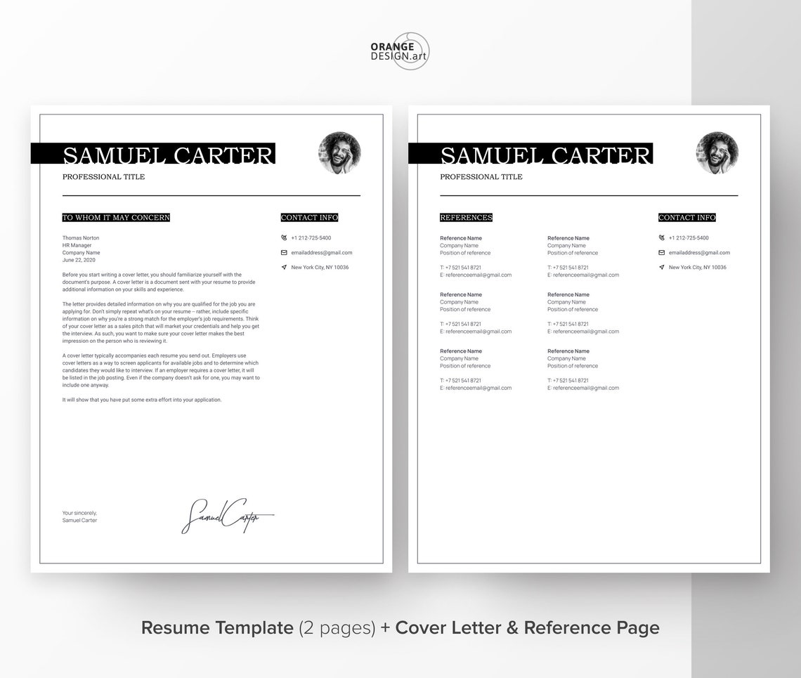 Modern Resume Template for Word, Black & White CV Template, Creative ...