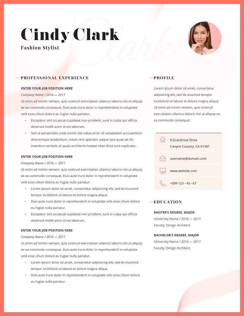 Fashion Resume Template With Photo, Stylist Word Resume, Creative CV ...