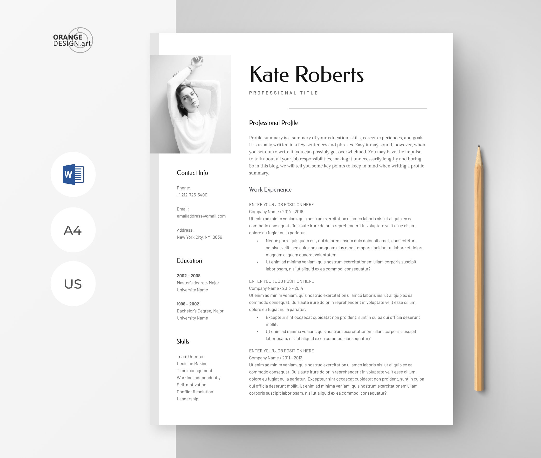 Minimalist Resume Template With Photo, Elegant CV (word .docx) - Etsy ...