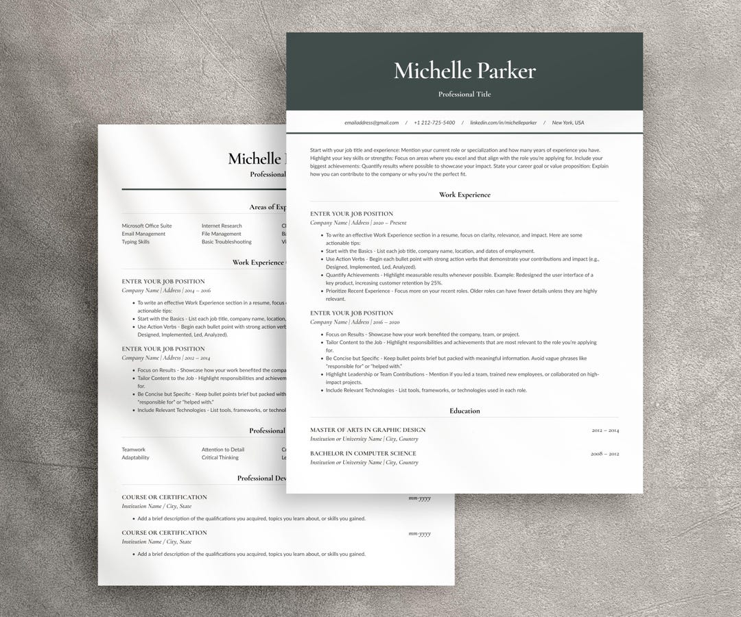 Modern ATS Resume Template: Single Column CV (word, Pages, Canva) - Etsy