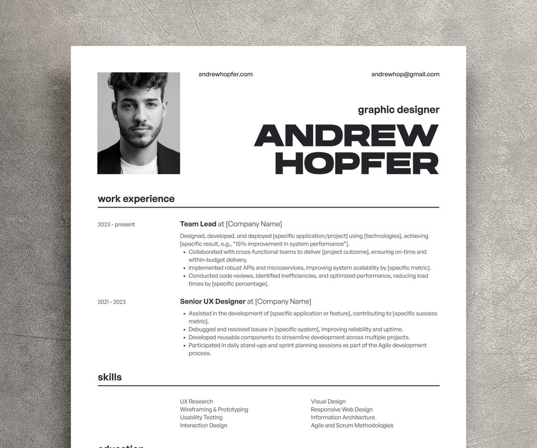 Modern Resume Template: Swiss Design for Mac Pages & Canva - Etsy UK