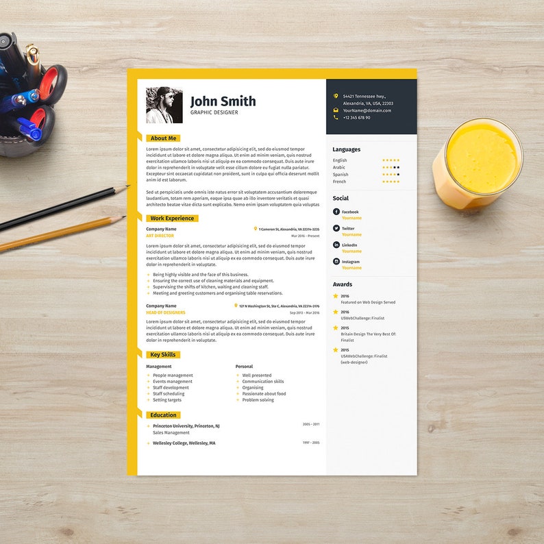 Word Resume Template With Photo / Graphic Designer CV - Etsy