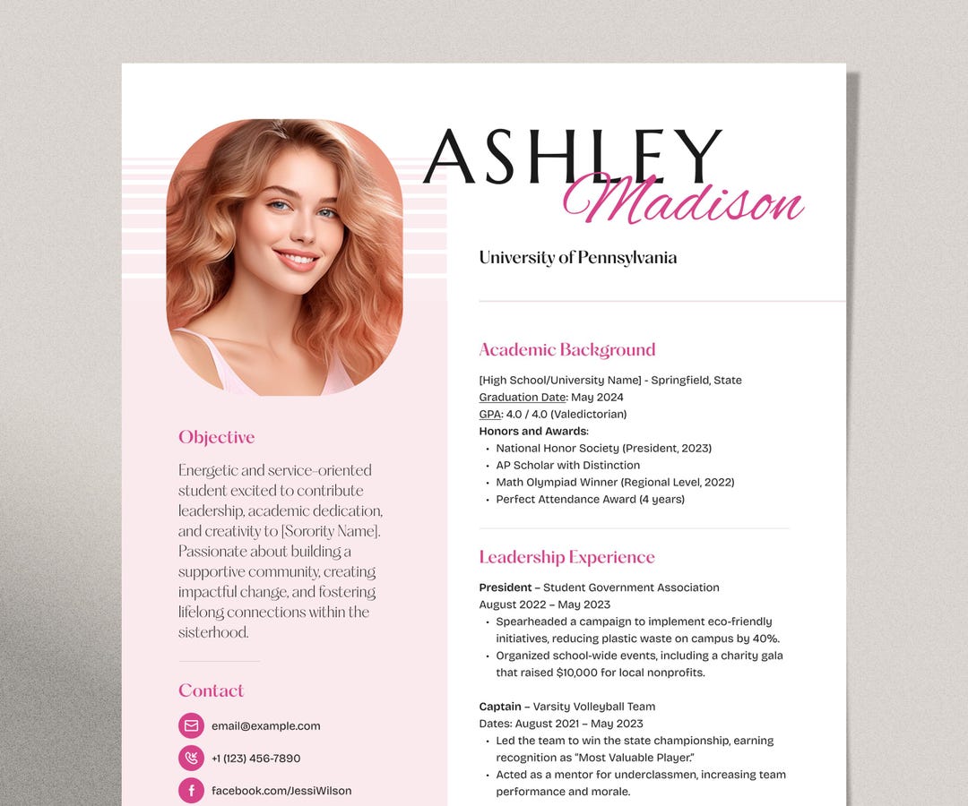Pink Sorority Recruitment Resume Template: Canva CV (digital Download ...