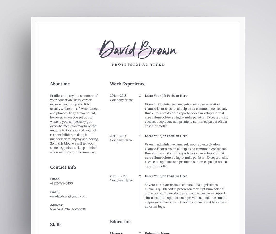 Modern CV Template for Word Creative Resume Template - Etsy