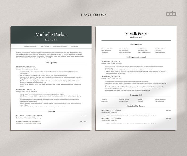 Modern ATS Resume Template: Single Column CV (word, Pages, Canva) - Etsy