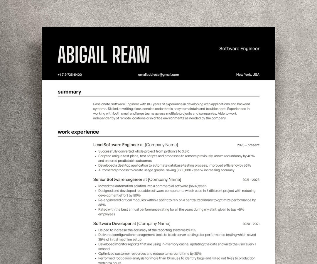 Software Engineer Resume Template: Modern CV Design (word, Canva, Pages ...