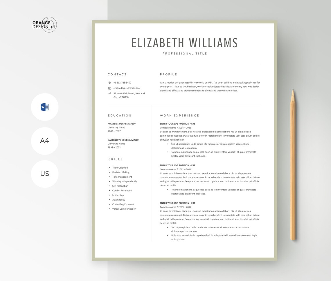 Clean & Modern Resume Template for Word, Professional Resume Template ...